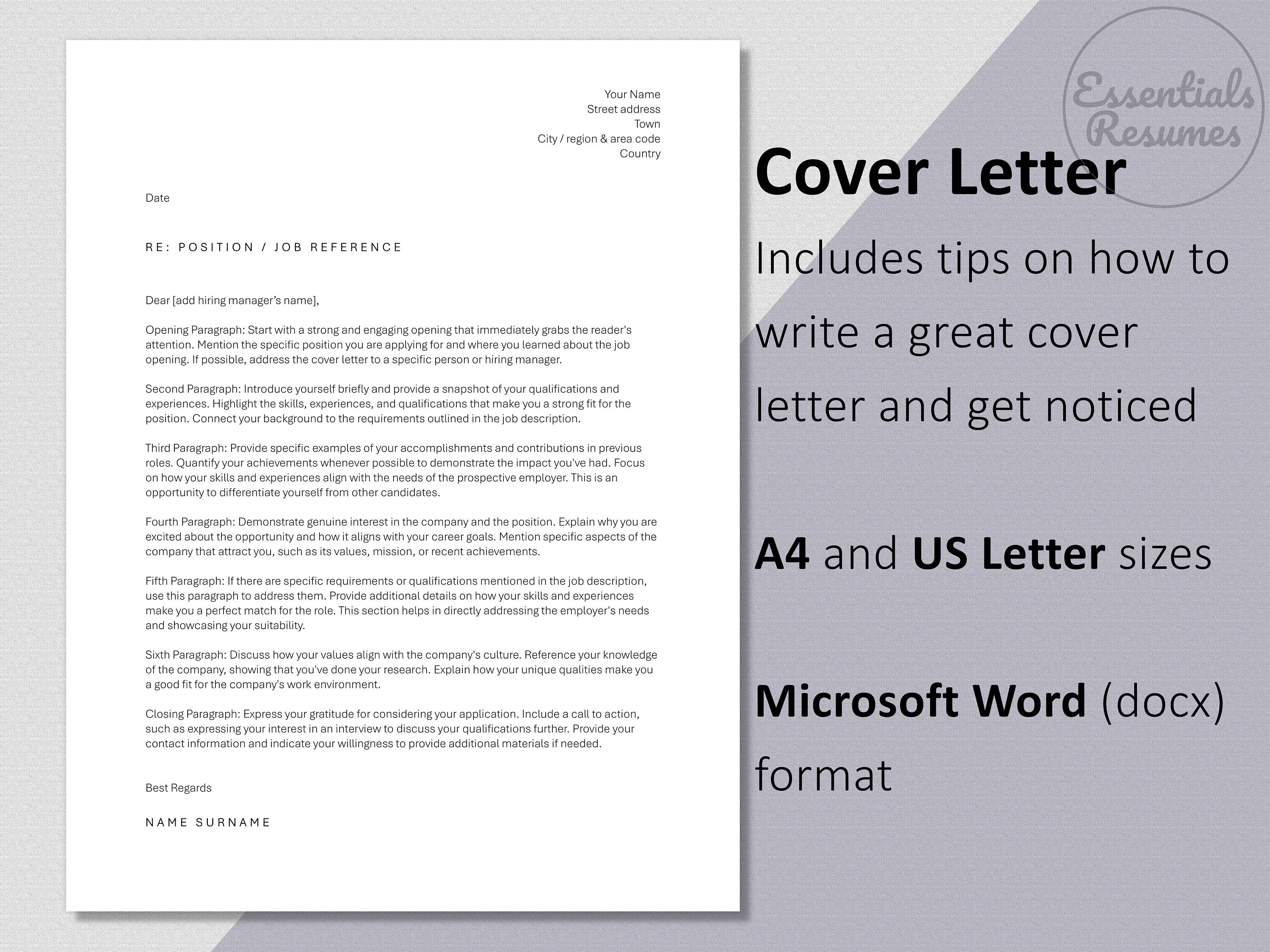 ATS Friendly Resume Template for Microsoft Word Docx Format Minimal ...