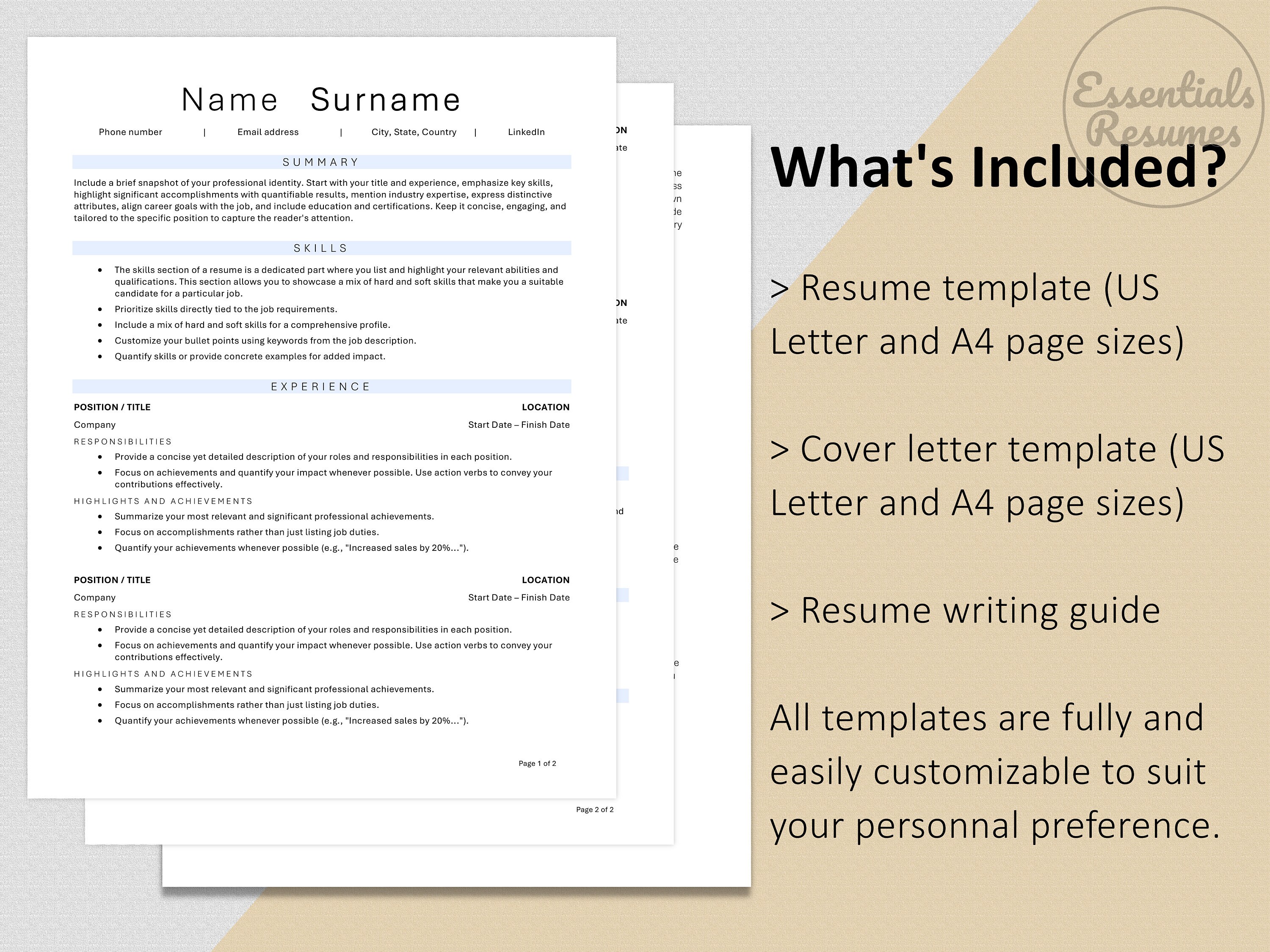 ATS Friendly Resume Template for Microsoft Word Docx Format Minimal ...