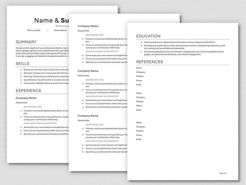 ATS Friendly Resume Template for Microsoft Word Docx Format Instant ...
