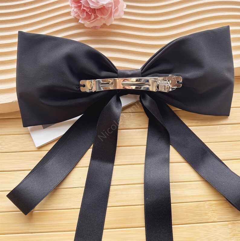 Black Long Tail Bow/long Tail Bow/french Bow Hair Clip/women's Big Bow ...