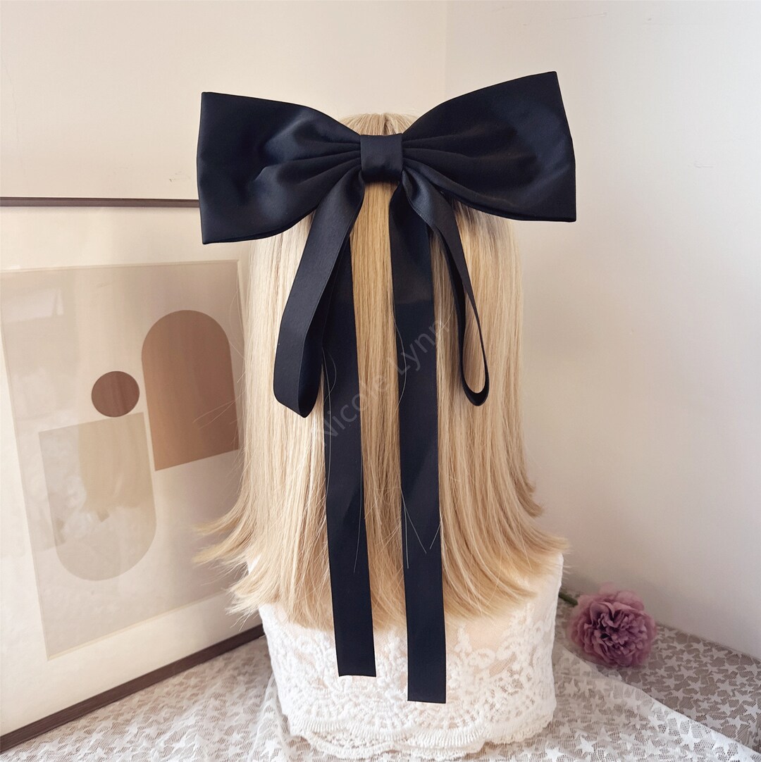 Black Long Tail Bow/long Tail Bow/french Bow Hair Clip/women's Big Bow ...