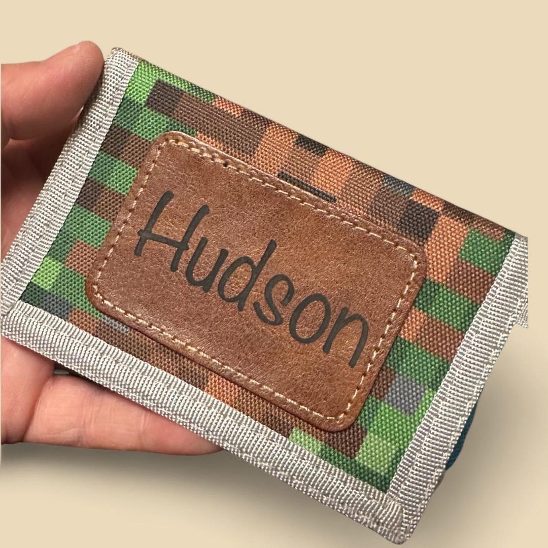 Boy’s Trifold Wallet With Name Engraving on Leather Patch. Coin Wallet ...