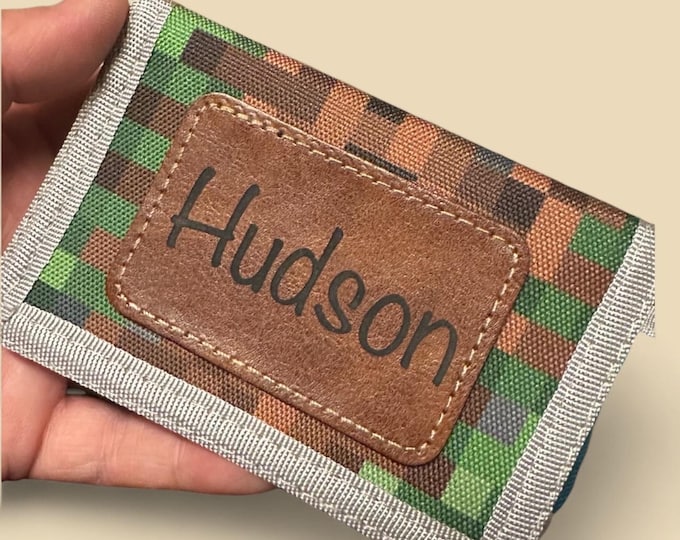 Boy’s Trifold Wallet With Name Engraving on Leather Patch. Coin Wallet ...