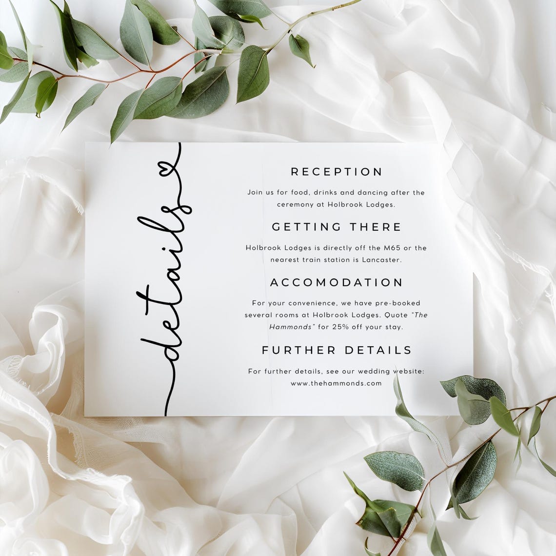 Minimalist Wedding Detail Cards: A6 Printed Details Card - Etsy