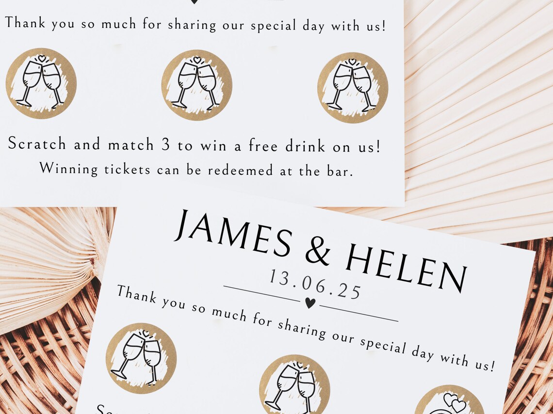 Personal Wedding Favours // Scratch Card, Wedding Favours, Drink Token ...