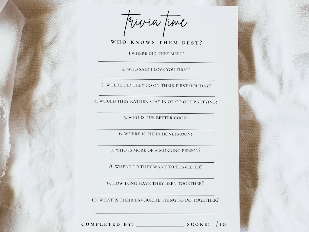 Wedding Trivia Quiz | Wedding Table Games, Wedding Games, Reception ...