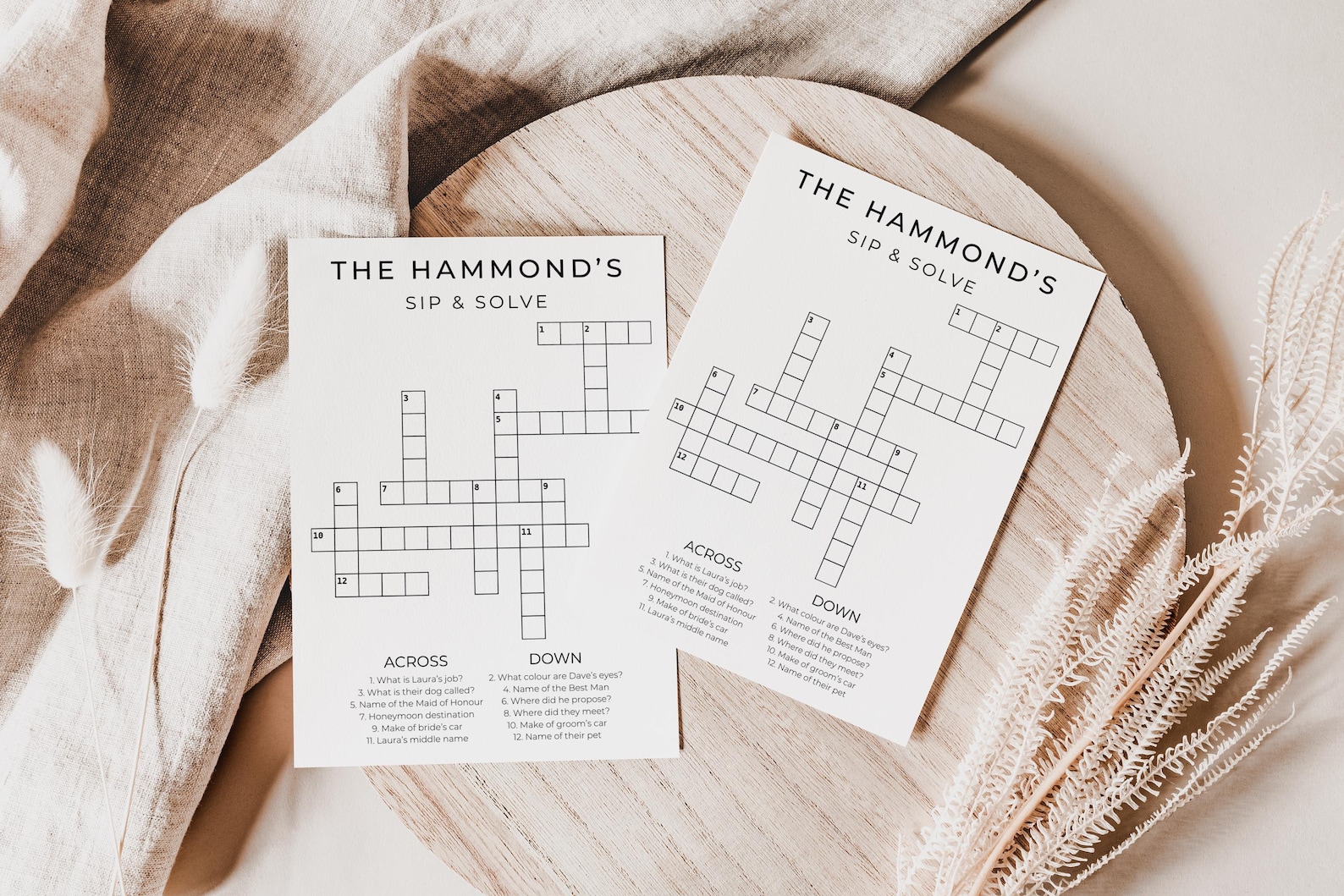 Sip & Solve Custom Wedding Crossword // Sip Solve, Wedding Crossword ...