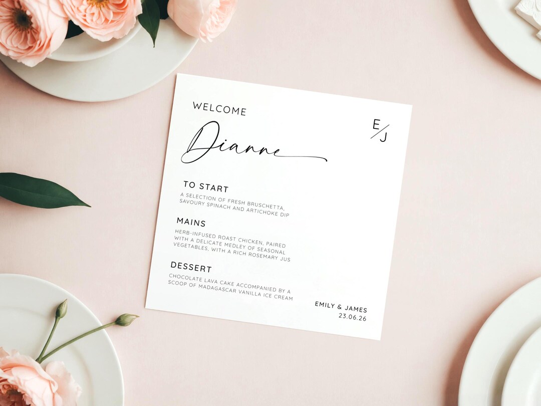 Bespoke Wedding Menu // Wedding Place Cards, Wedding Menu, Wedding ...