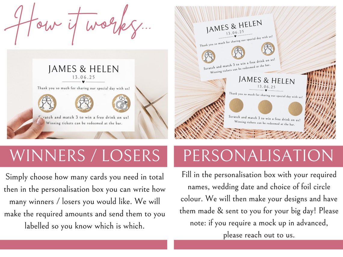 Personal Wedding Favours // Scratch Card, Wedding Favours, Drink Token ...