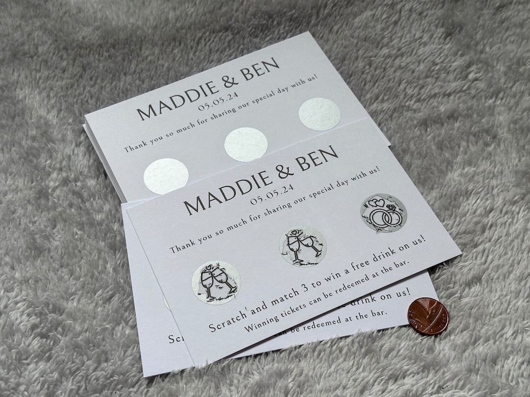 Wedding Scratch Card, Custom Scratch Card, Wedding Favours, Drink Token ...