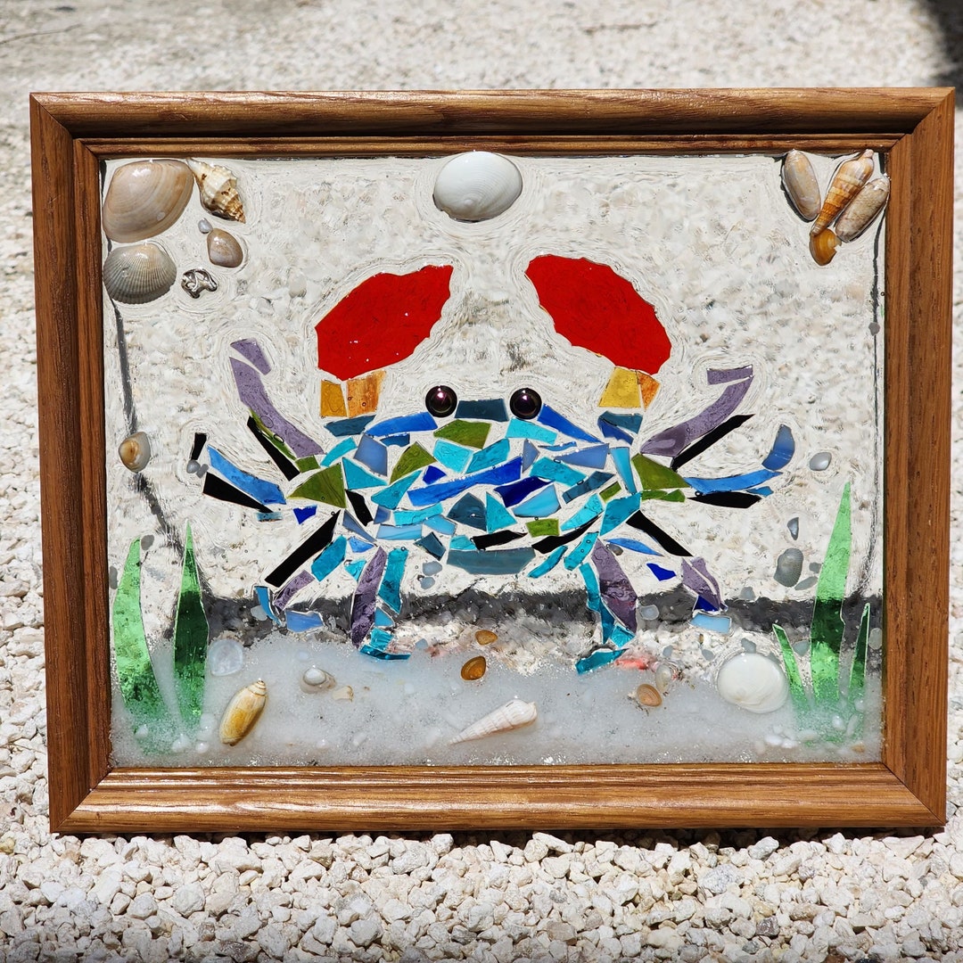Crab Mosaic Stain Glass Resin Shell Framed Art - Etsy