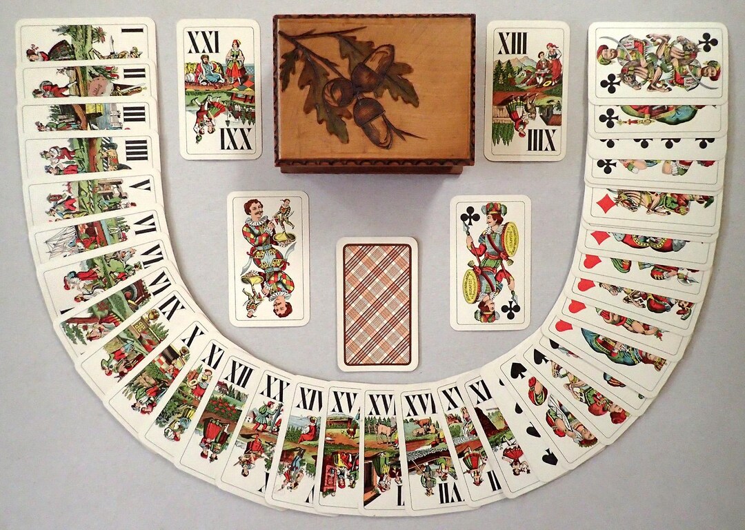 RARE Old Retro Vintage 42-card Hungarian Játékkártyagyár Tarock Playing ...