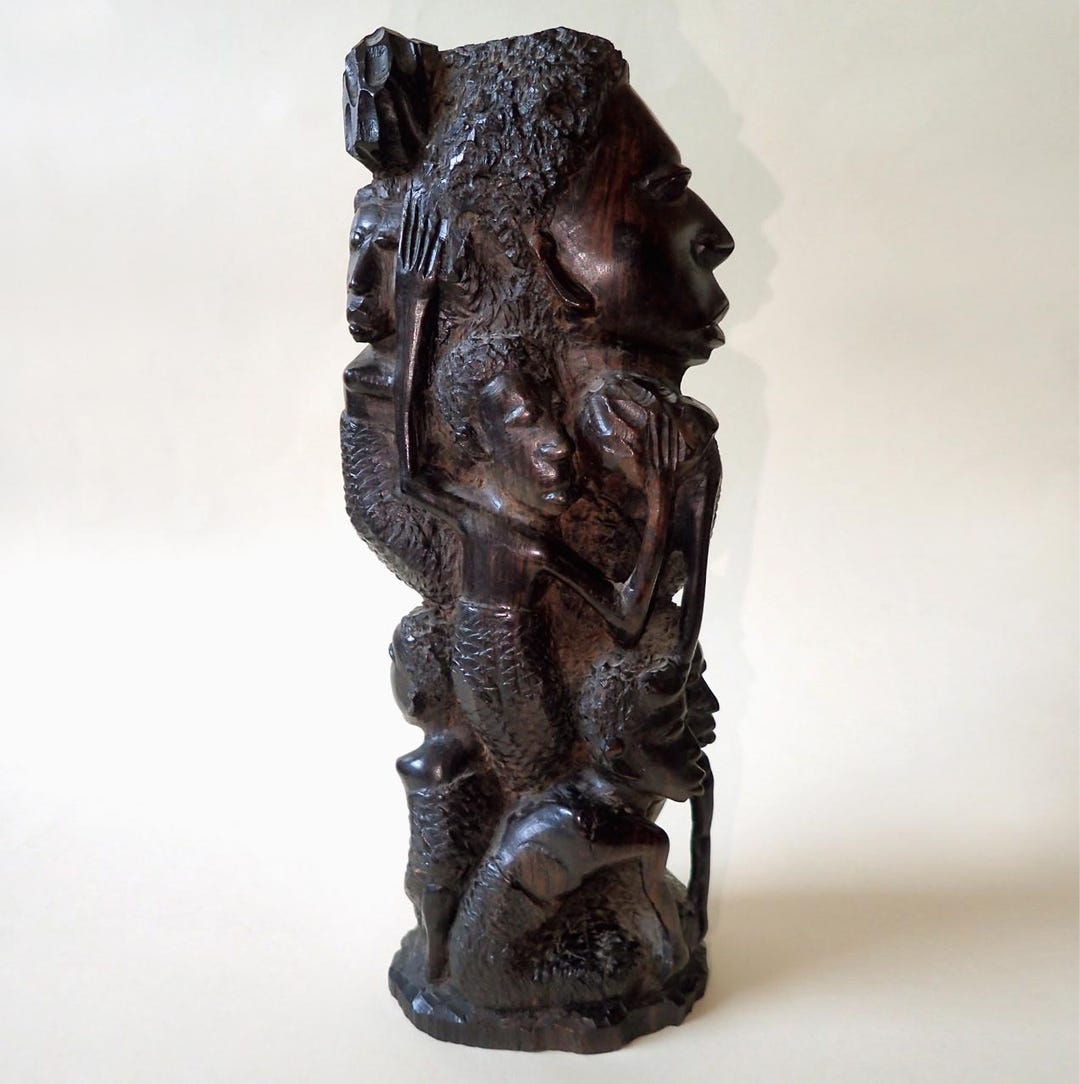 Old Vintage Antique African Tribal Folk Art Ebony Family Tree Carving ...