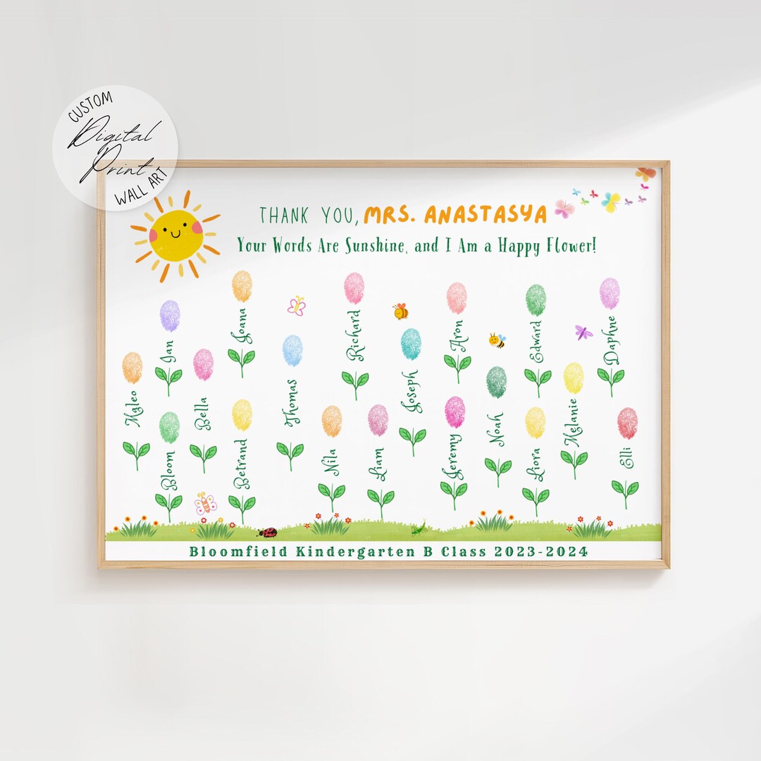 Teacher Appreciation Gift Fingerprints Art, Teacher Thankyou Craft ...