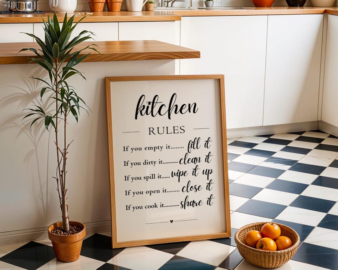 Kitchen Rules Sign, Kitchen Wall Decor, Printable Art, Kitchen Rules ...