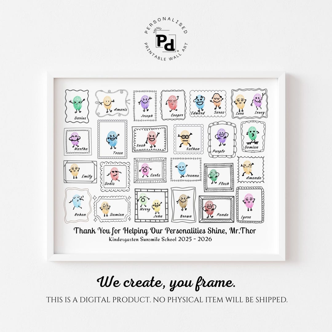 Fingerprint Teacher Gift Printable, End of Year Classroom Gift Digital ...