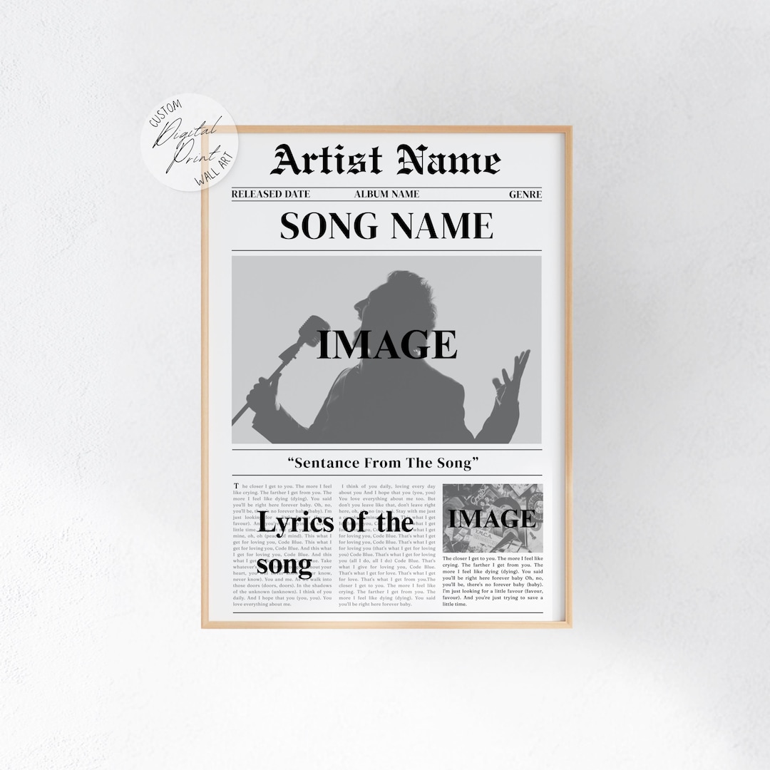 Custom Newspaper Music Print: Song Lyrics Poster (digital Download) - Etsy