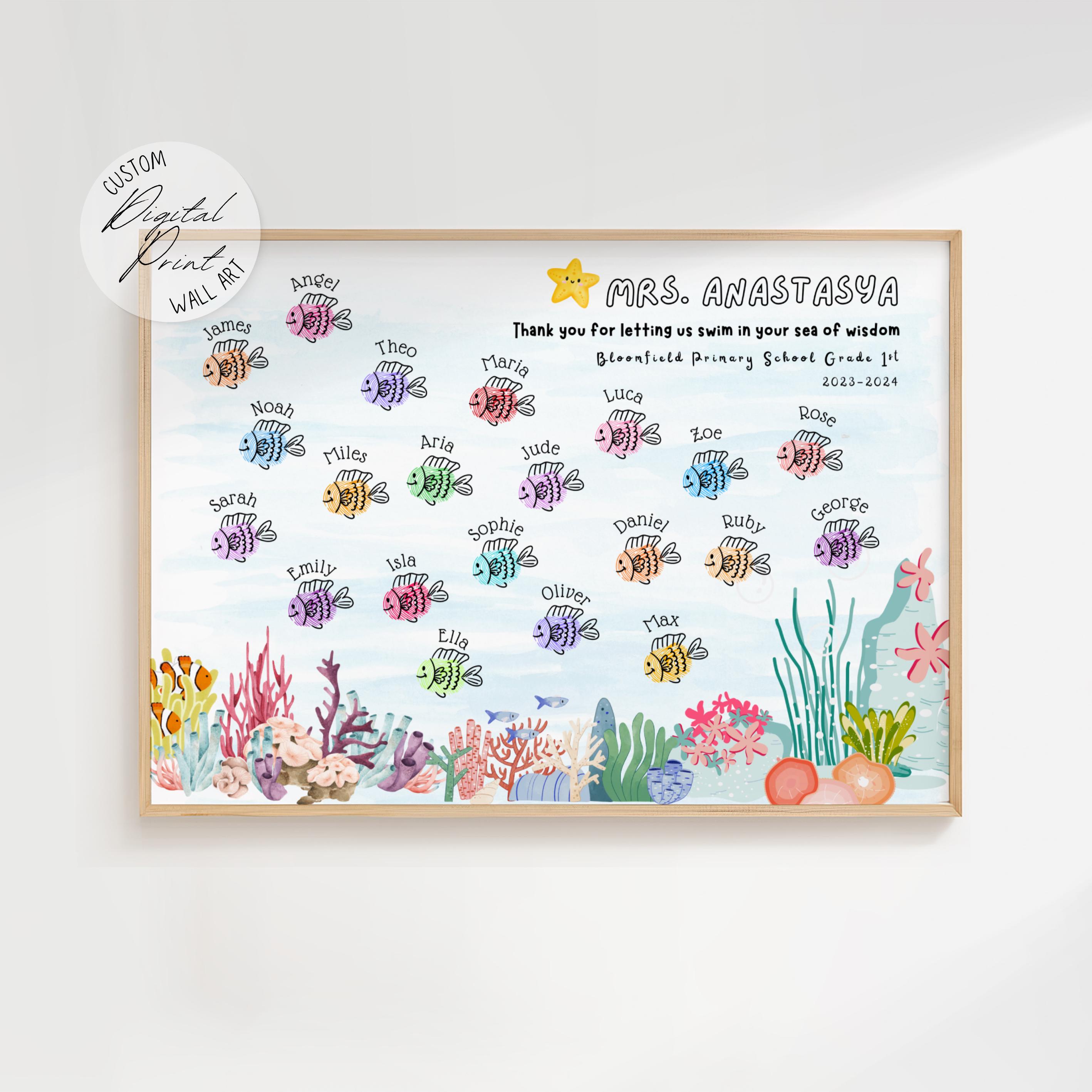 Custom Thank You Teacher Gift, Fingerprint Kids Print, Teacher ...