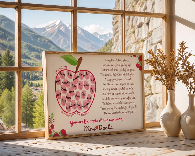 Editable Fingerprint Apple Teacher Gift, DIY Craft Class Names, Teacher ...