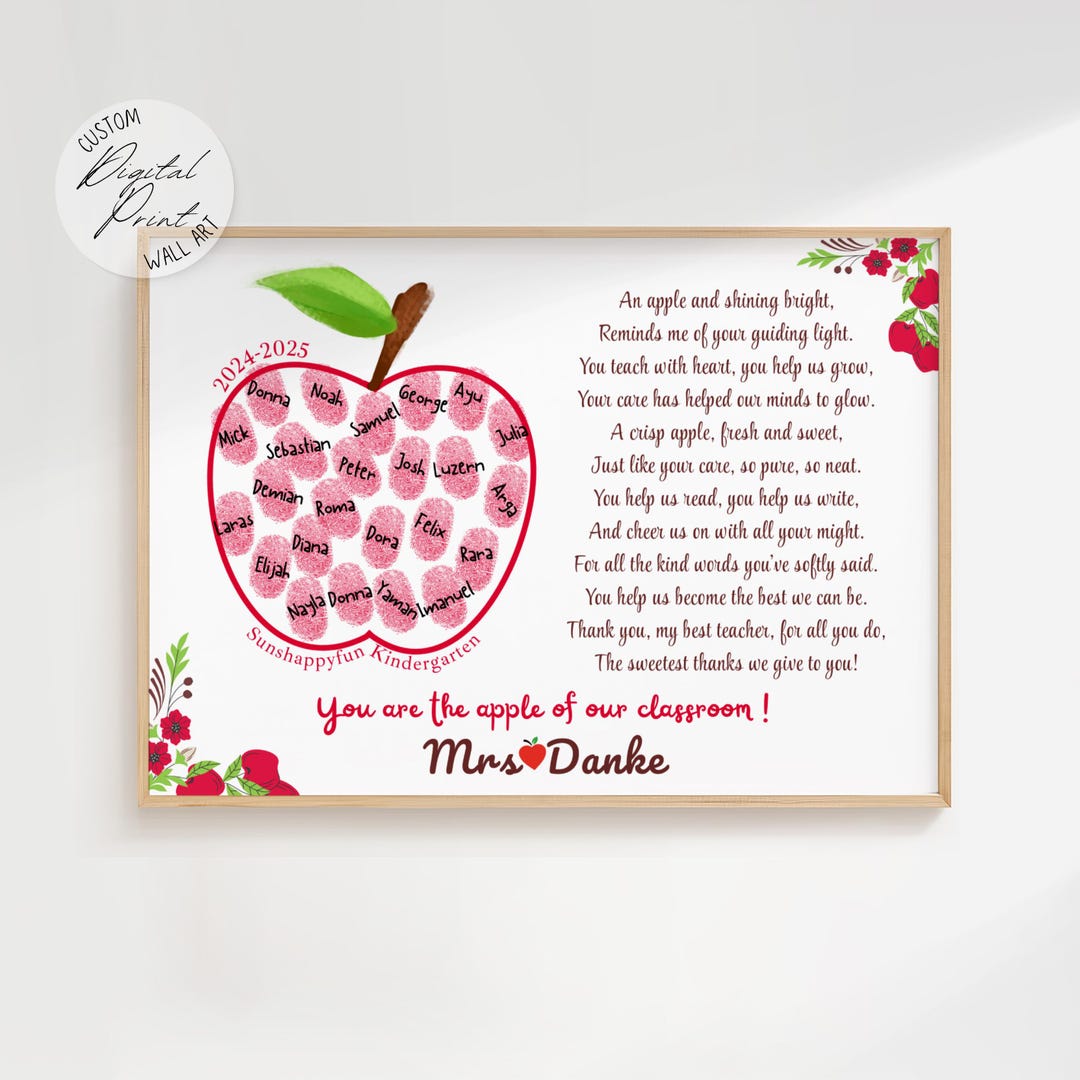 Editable Fingerprint Apple Teacher Gift, DIY Craft Class Names, Teacher ...