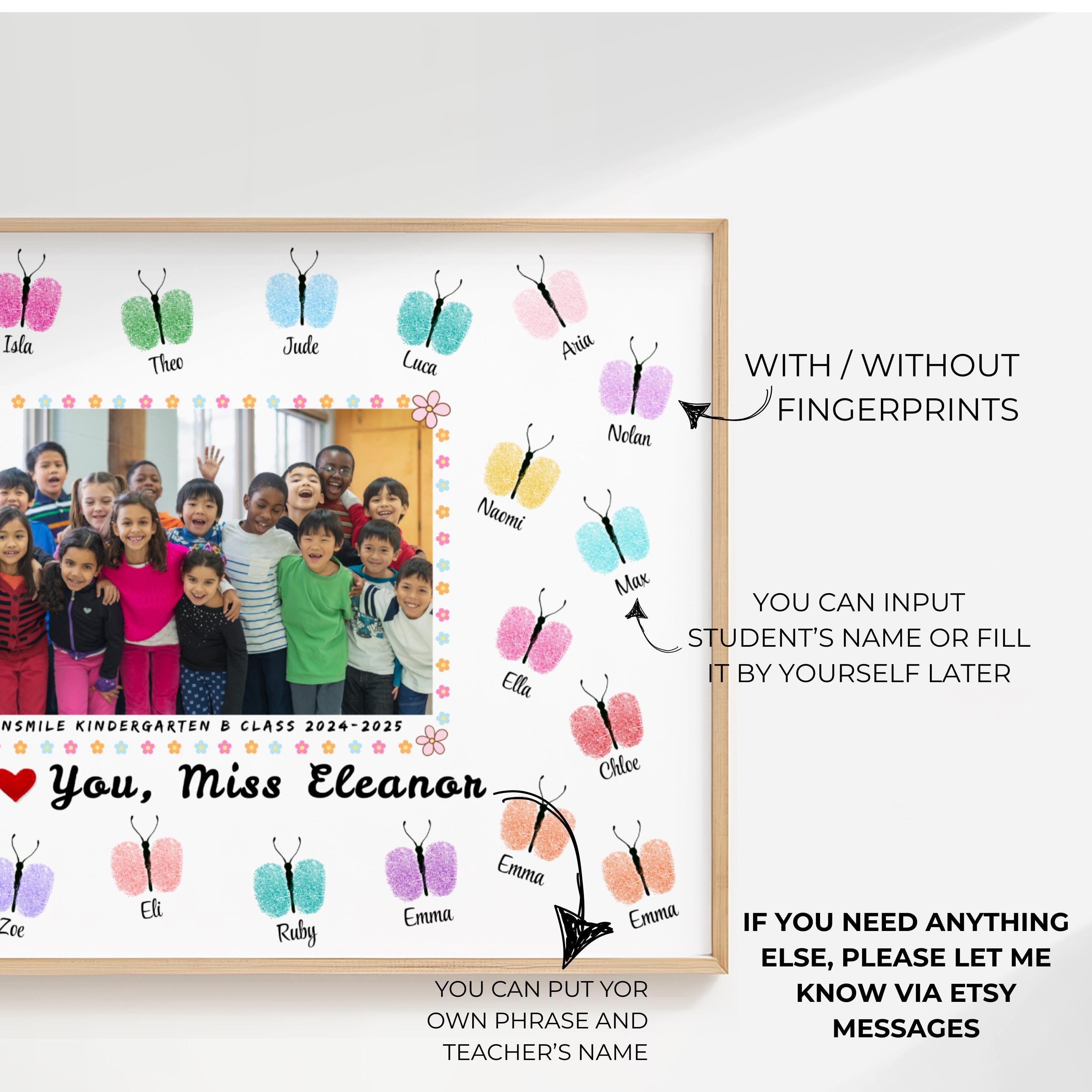 Fingerprint Teacher Gift Editable Keepsake Print, Kids Name Teacher ...