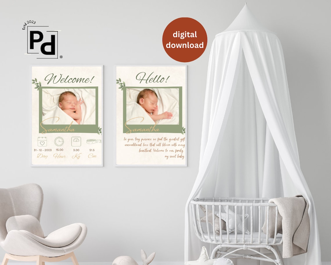 Newborn Personalized Birth Details & Photo Print Baby Gift New Parents ...