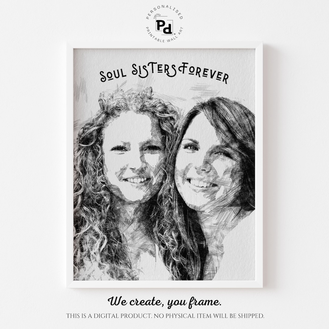 Best Friend Gift, Custom Sketch Photo, Best Friends Print, Custom ...
