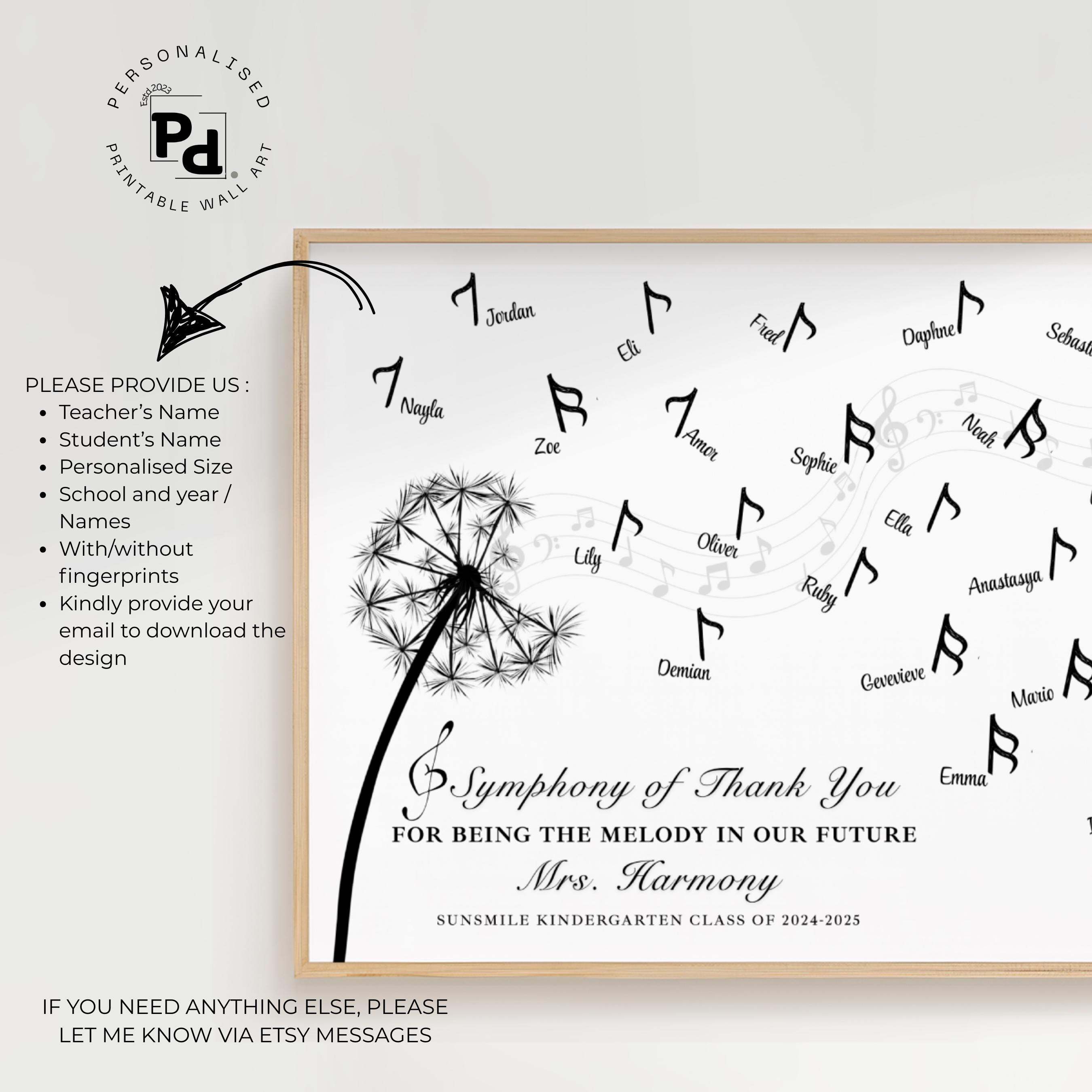 Personalized Teacher Appreciation Gift: Dandelion Music Art (digital ...