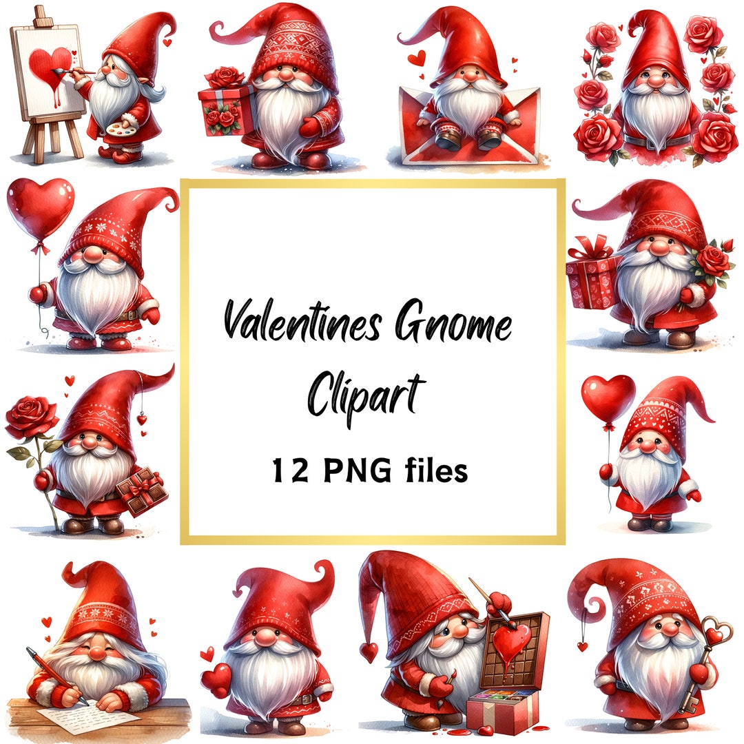 Watercolor Valentines Gnome 12 PNG Files, Gnome Clipart, Love Clipart ...