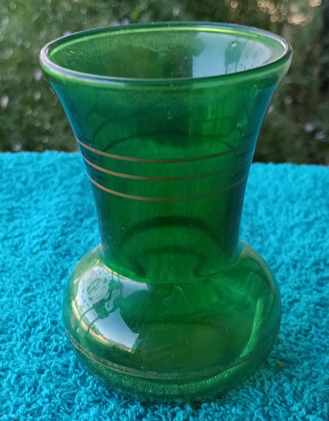 Small Emerald Green Bud Vase With Gold Bands - Etsy