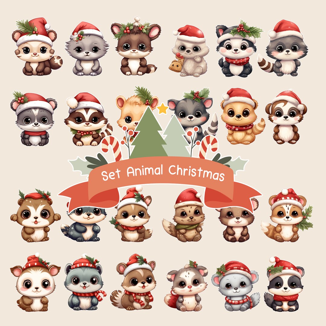 Cute_baby_animals_christmas_set 24, Watercolor Clipart Bundle, Digital ...