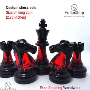 Black Red Chess Set With Chess Board | Custom Chess 2.75 Inch (7 Cm ...