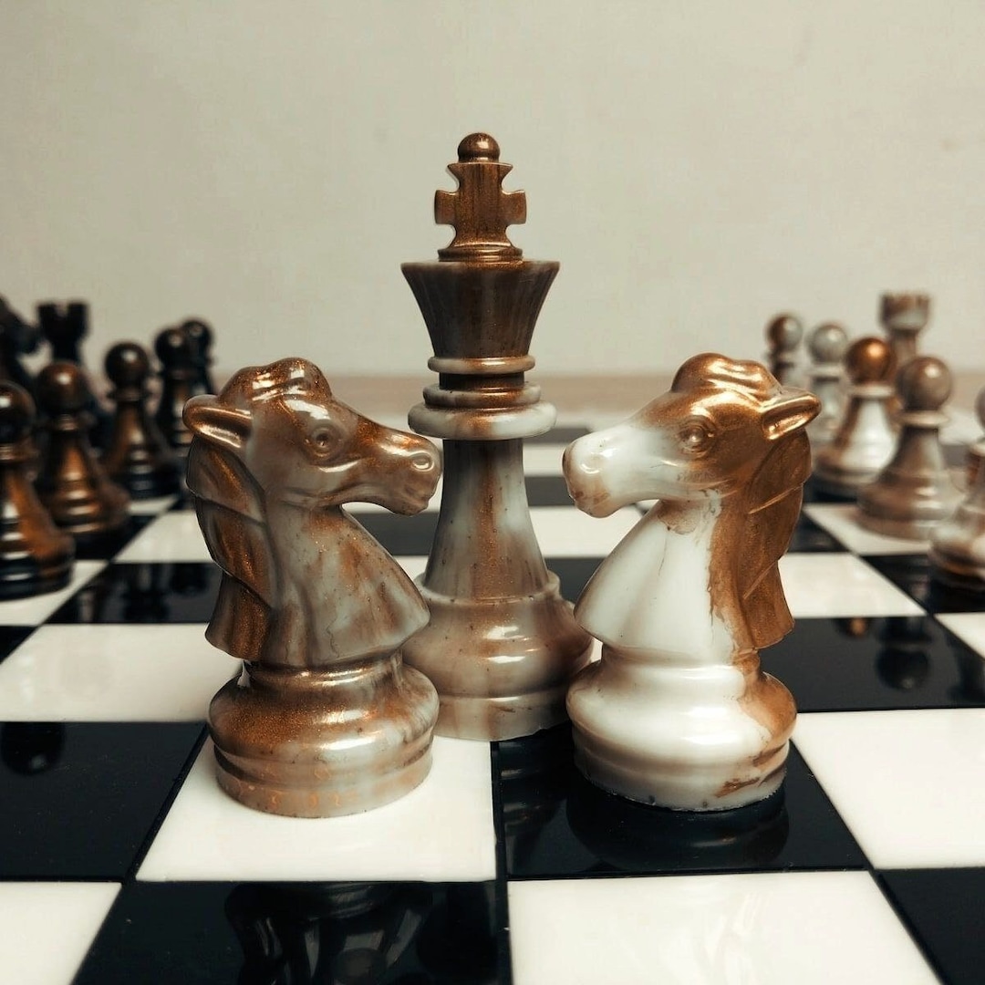 Marble White Gold Chess Set | Size of King 7cm (2.75 Inches) | Custom ...