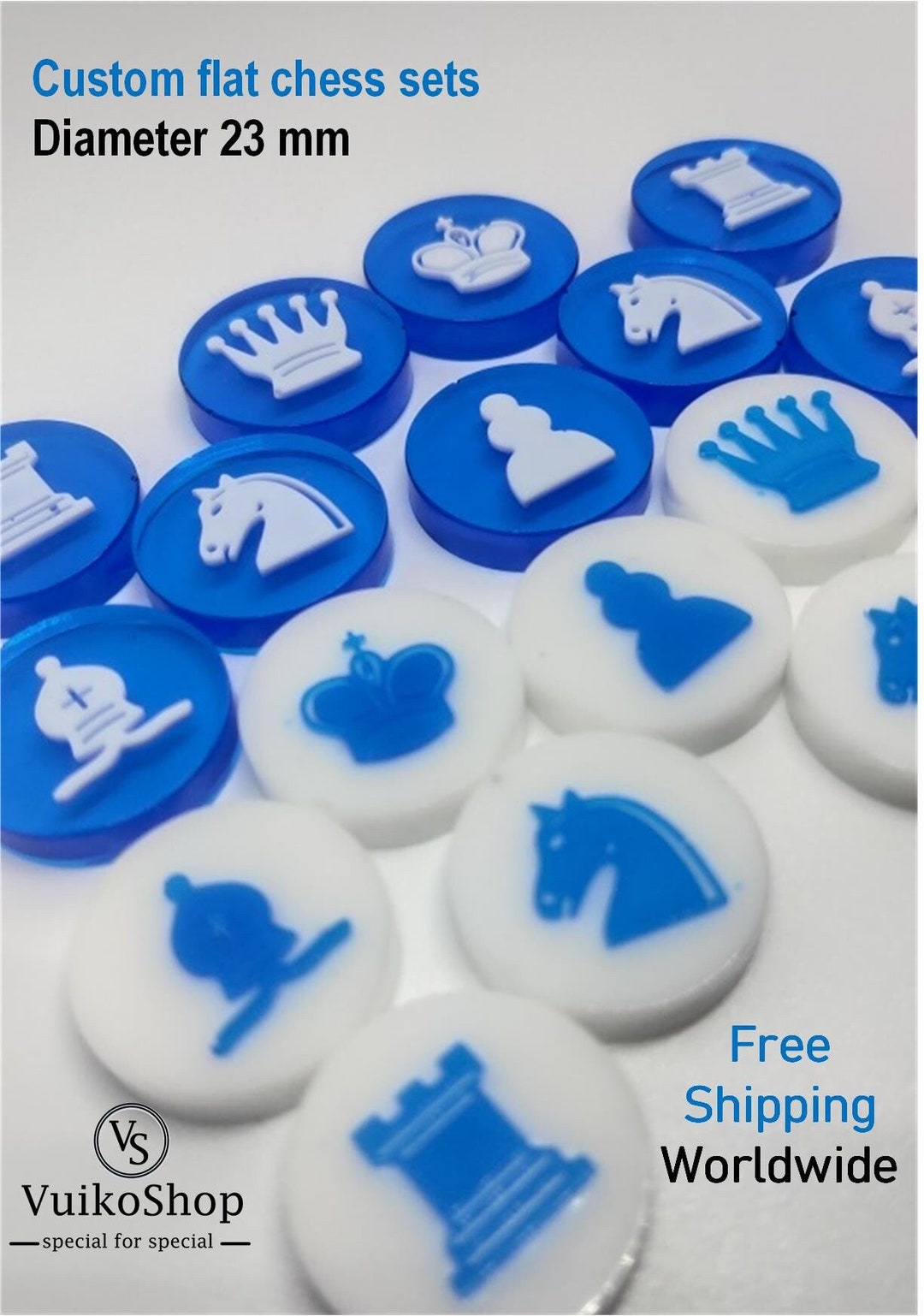 Flat Custom Chess Pieces | Size of Chess 23mm*5mm | Custom Chess Sets ...