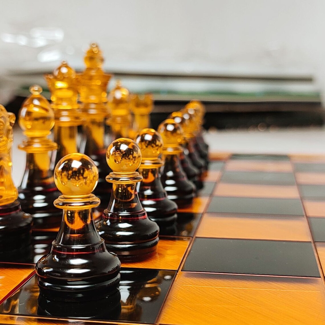 Resin Chess Set With Board Size of King 7cm 2.75 Inches Black and White ...