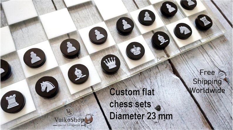 Flat Custom Chess Pieces | Size of Chess 23mm*5mm | Custom Chess Sets With Board | Unique Chess ...