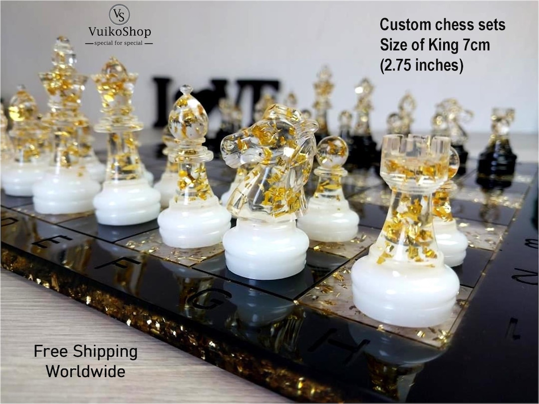 Unique Chess Set With Golden Flakes | Size of King 7cm (2.75 Inches ...