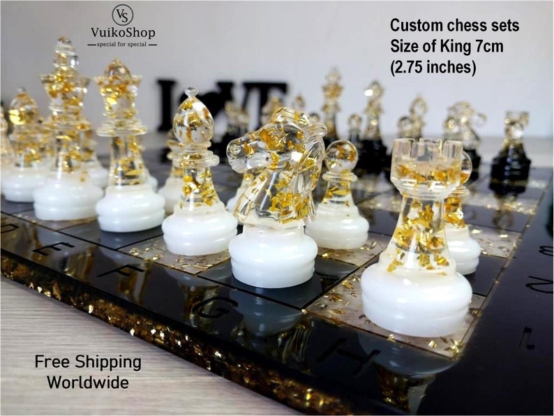 Unique Chess Set With Golden Flakes | Size of King 7cm (2.75 Inches ...