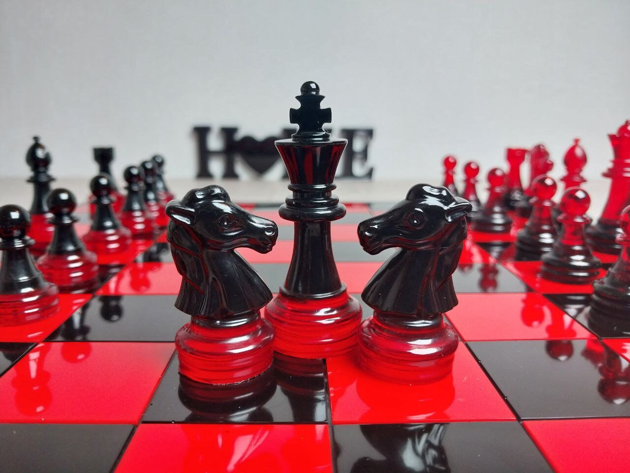 Resin Chess Set With Board Size of King 7cm 2.75 Inches Red and Black ...