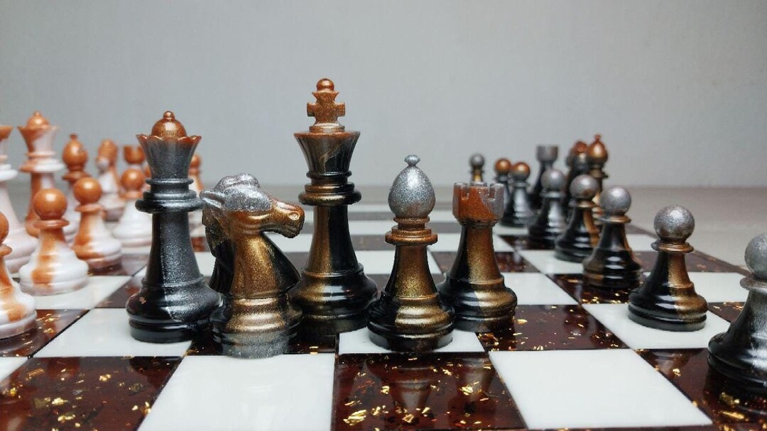 Marble Black Silver Gold Chess Sets With Board | Size of King 7cm (2.75 ...