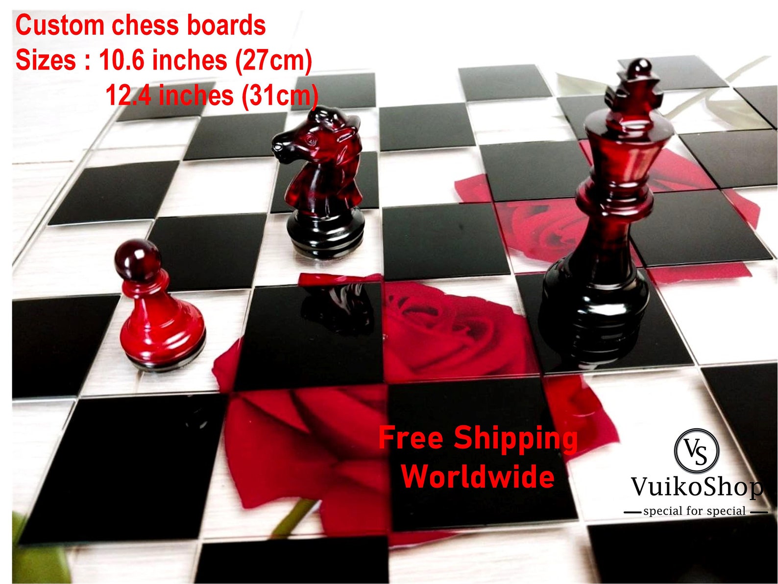 Made to Order Custom Chess Board in 2 Sizes 10.6 Inches and 12.4 Inches ...