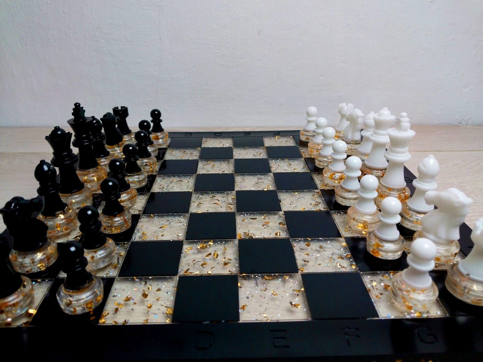 Golden Flakes Chess Pieces Custom Chess Sets With Chessboard Size of ...