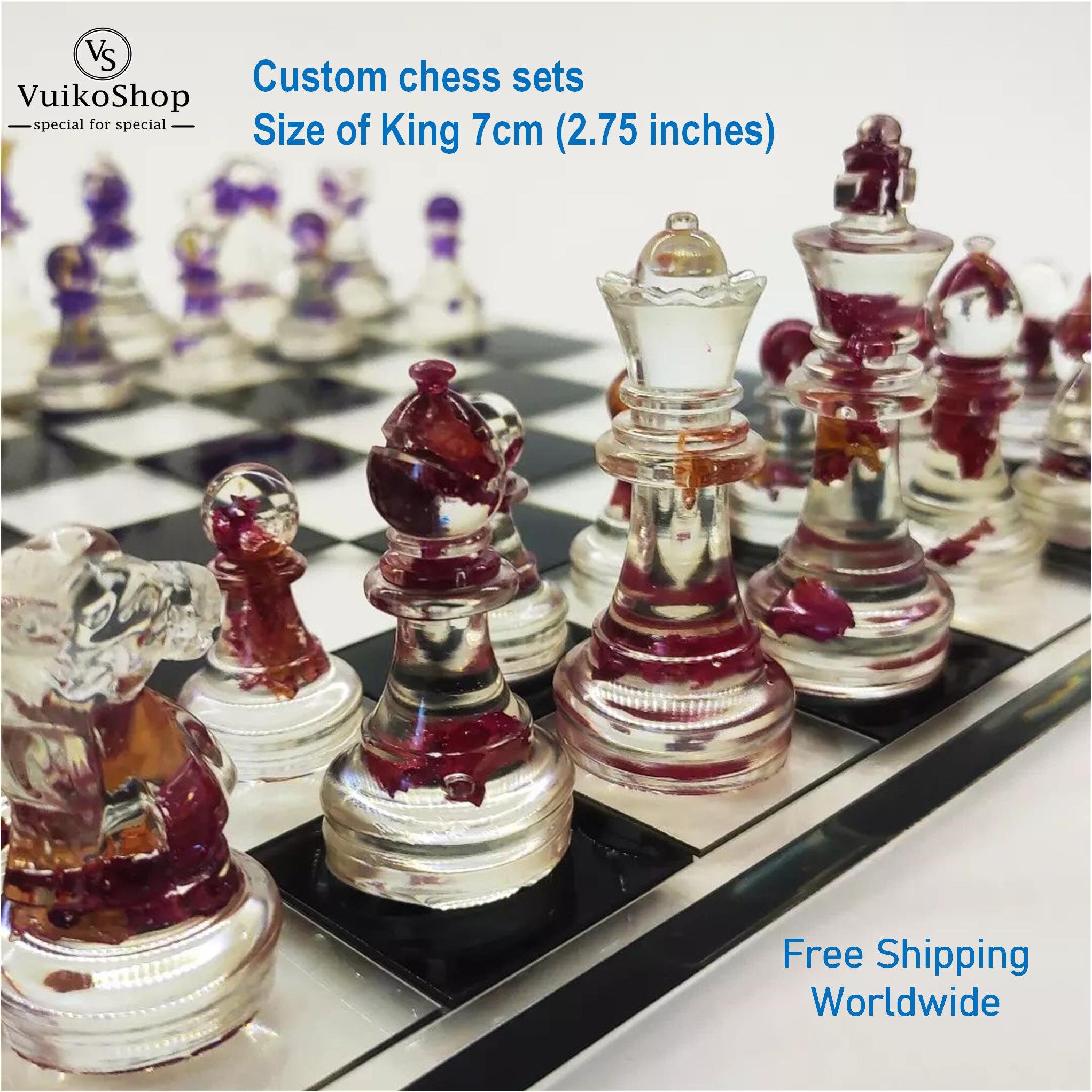Chess Set Handmade Epoxy Resin Chess Pieces Size of King 7cm 2.75 ...