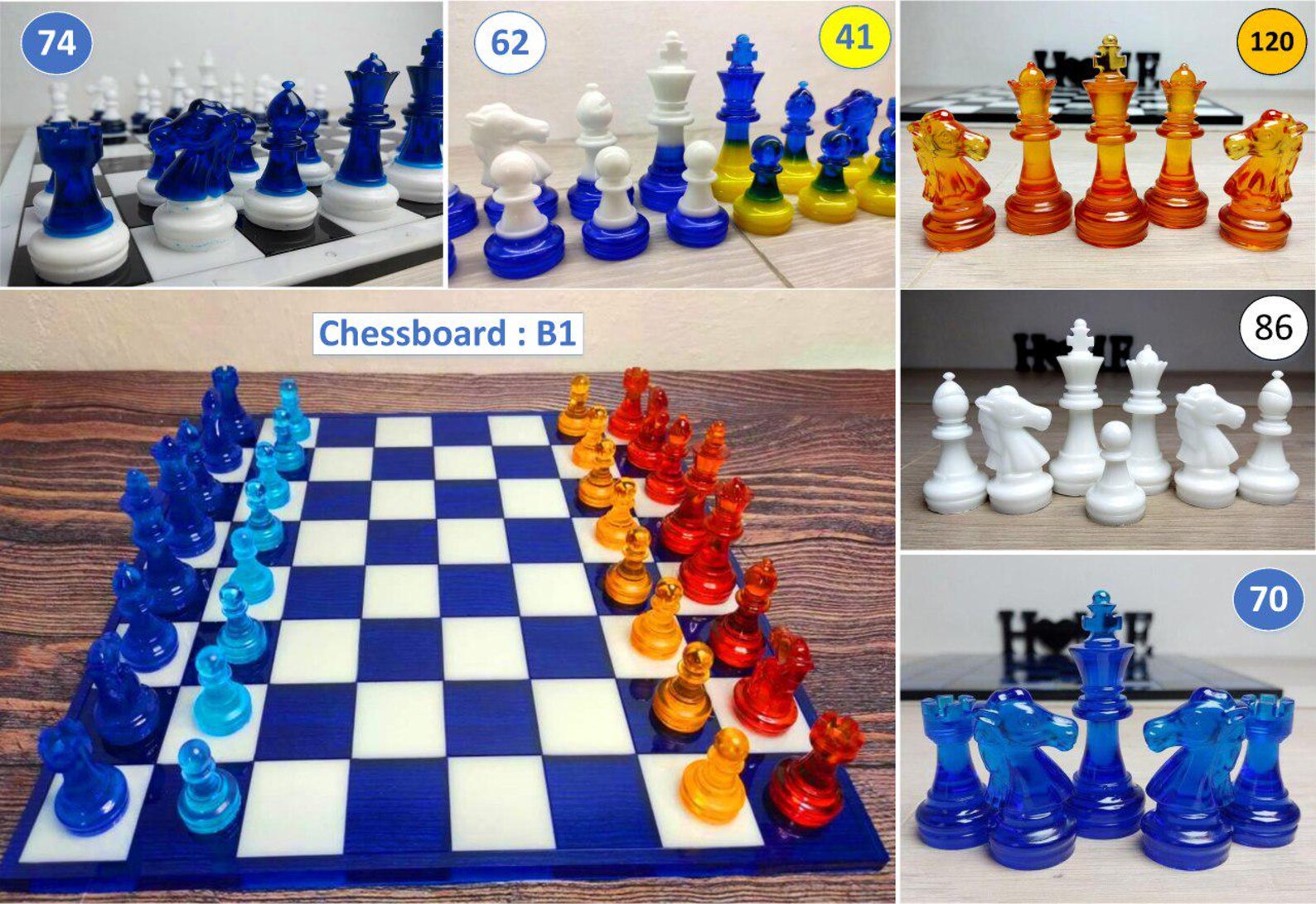 Custom Colors Chess Set With Chess Board or Without | Size of King 7cm ...