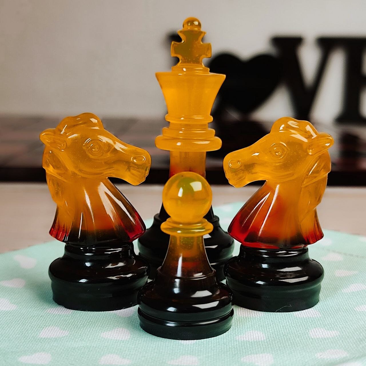 Resin Chess Set With Board Size of King 7cm 2.75 Inches Black and White ...
