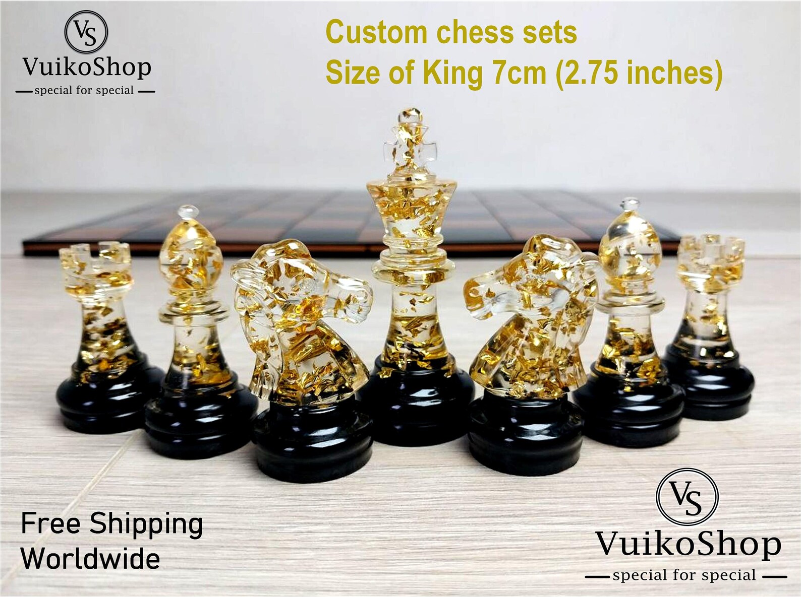 Resin Chess Set With Board Size of King 7cm 2.75 Inches Black and White ...