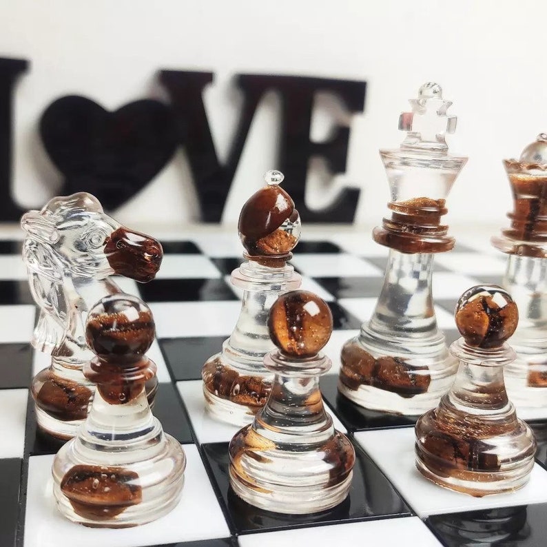 Resin Chess Set With Board Size of King 7cm 2.75 Inches Coffee Themed ...