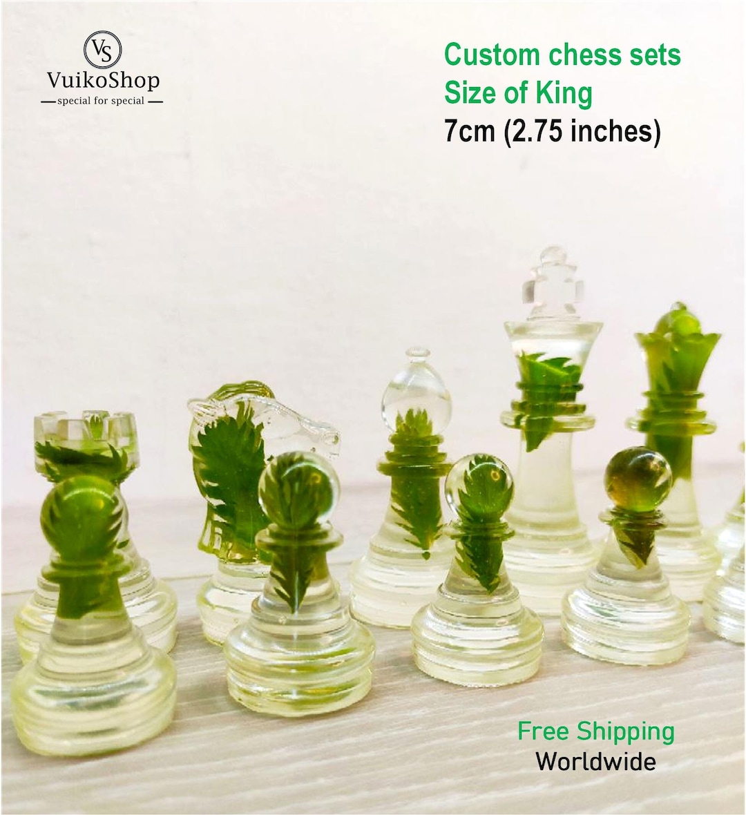 Natural Leaves Chess Pieces | Custom Epoxy Resin Chess Set With ...