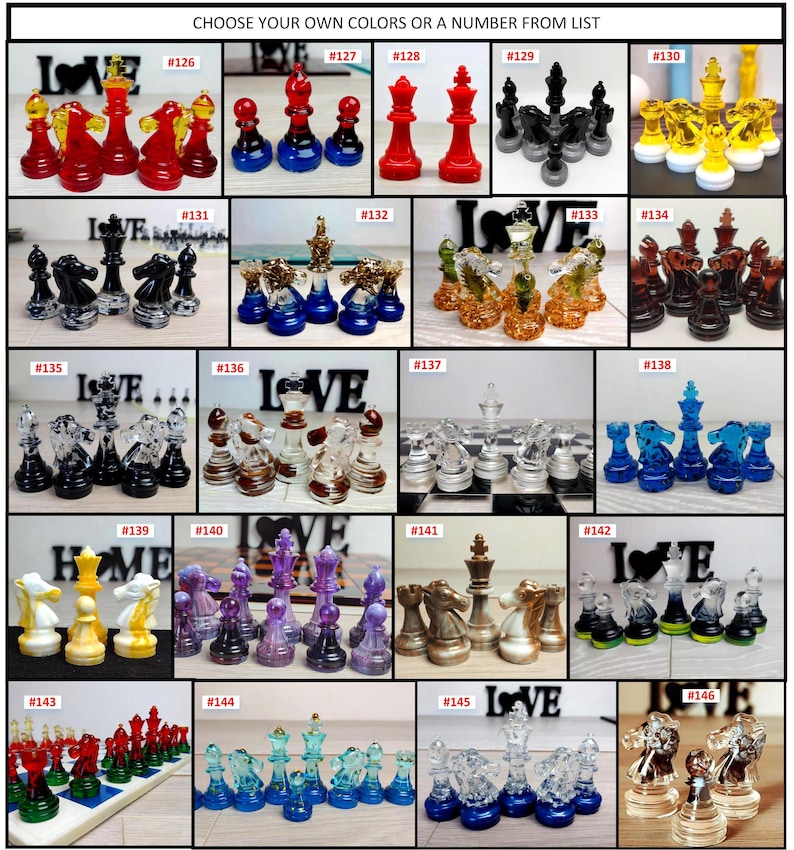 Handmade Epoxy Resin Chess Set | Custom Colors, 7cm King - Etsy