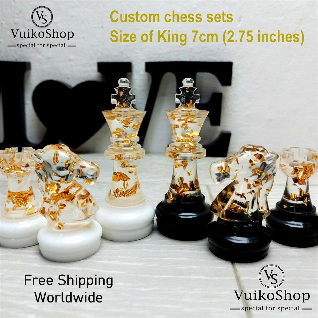 Resin Chess Set With Board | Size of King 7cm (2.75 Inches) | Black and ...